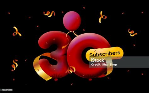 30명의 팔로워가 있는 배너는 3d 레드 풍선과 다채로운 색종이 형태로 감사합니다 소셜 미디어 30 팔로워 감사 구독자를 축하하는 블로거 좋아요를 위한 벡터 일러스트 3d