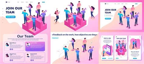 설정 템플릿 기사 방문 페이지 응용 프로그램 디자인 아이소메트릭 밝은 우리 팀에 가입 우리는 전문가가 필요 합니다 팀워크에 대한 스톡 벡터 아트 및 기타 이미지 Istock