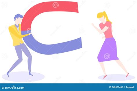 People Analyse Sales Funnel With Stages Of Customer Behavior Magnet As Symbol Of Attracting