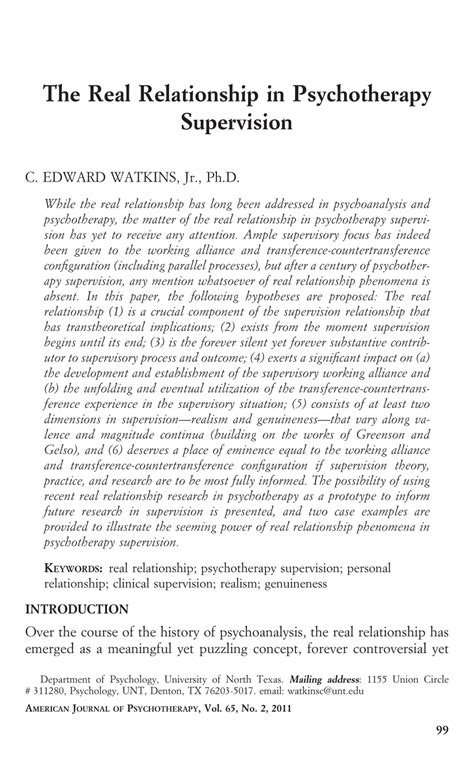 Pdf The Real Relationship In Psychotherapy Supervision