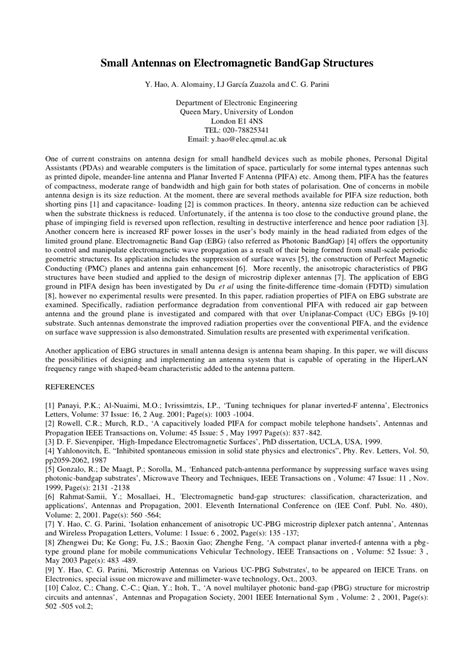 Pdf Small Antennas On Electromagnetic Bandgap Structures