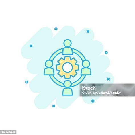 벡터 만화 스타일에서 만화 아웃소싱 협업 아이콘입니다 사람들이 협력 개념 그림 그림 팀웍 비즈니스 스플래시 효과 개념입니다