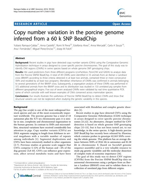 Pdf Copy Number Variation In The Porcine Genome Inferred From A 60 K Snp Beadchip
