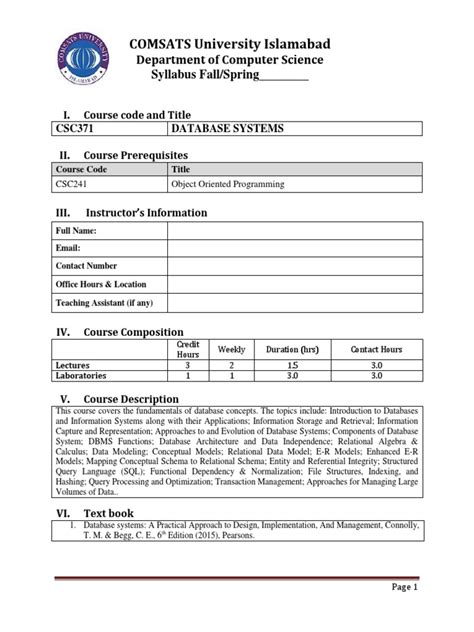 Syllabus Csc371 Db I Pdf Relational Model Databases