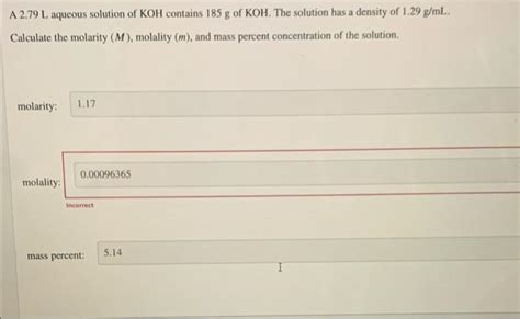 Solved A 2 79 L Aqueous Solution Of KOH Contains 185 G Of Chegg Com
