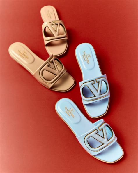 Valentino Garavani Vlogo Leather Cutout Flat Slide Sandals In 2024