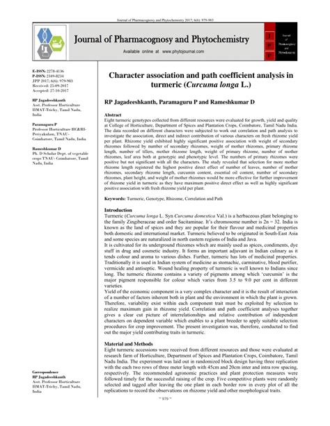 Pdf Character Association And Path Coefficient Analysis In Turmeric Curcuma Longa L