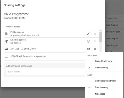 how to make a tracked entity type readonly support assistance technique dhis2 community