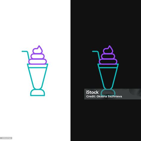흰색과 검은색 배경에 격리된 라인 밀크쉐이크 아이콘 뚜껑과 짚이 있는 플라스틱 컵 다채로운 개요 개념 벡터 0명에 대한 스톡