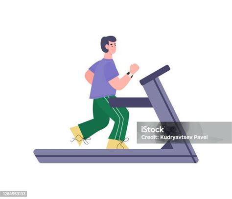 러닝 머신에 남자 캐릭터 훈련 플랫 만화 벡터 일러스트 고립 건강한 생활방식에 대한 스톡 벡터 아트 및 기타 이미지 건강한 생활방식 걷기 남자 Istock