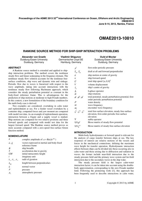 Pdf Rankine Source Method For Shipship Interaction Problems