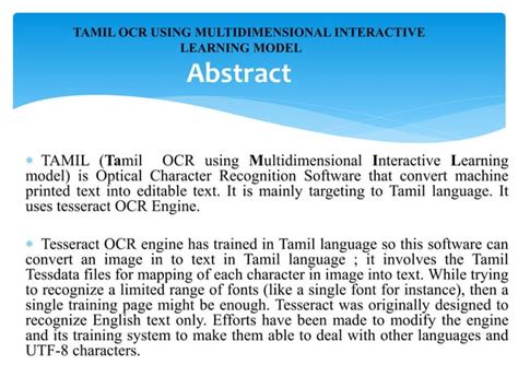 Tamil Ocr Using Tesseract Ocr Engine Pptx Desktop Publishing Computer Software And