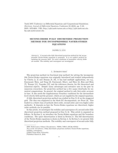 Pdf Modified Fully Discretized Projection Method For The Incompressible Navier Stokes Equations