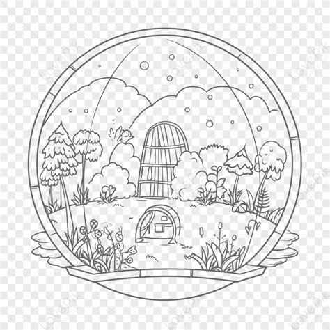 겨울 풍경 개요 스케치 드로잉에서 유리 지구본의 색칠 시트 벡터개요 예술잔디 Png 일러스트 무료 다운로드 Lovepik