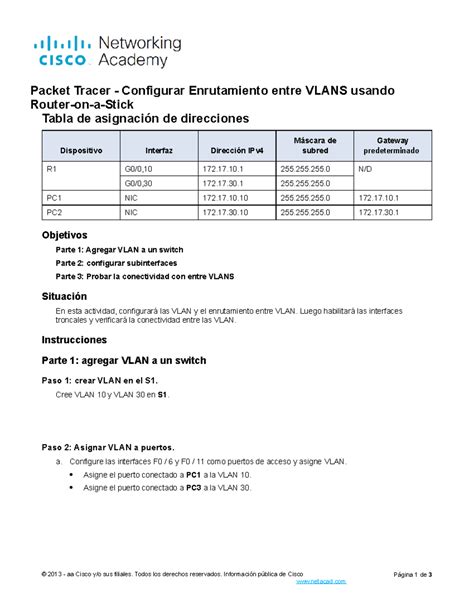 4 2 7 Packet Tracer Configure Router On A Stick Inter Vlan Routing Es Xl 2013 Aa Cisco Y O