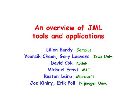 Ppt An Overview Of Jml Tools And Applications Powerpoint Presentation