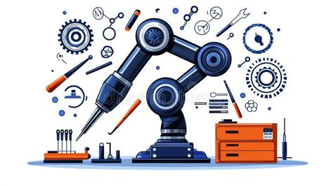 Robotic Arm With Tools And Gears Symbolizing Advanced Automation And Technology In
