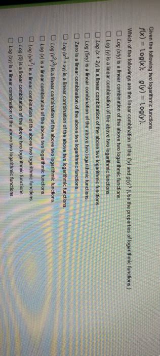 Solved Given The Following Two Logarithmic Functions F X Chegg Com