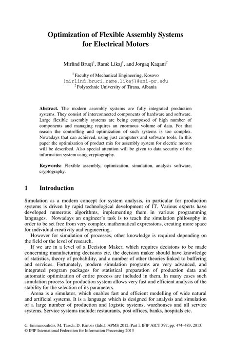 Pdf Optimization Of Flexible Assembly Systems For Electrical Motors