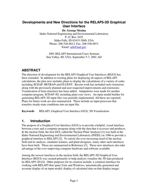 Pdf Developments And New Directions For The Relap5 3d Graphical User Interface