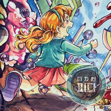 디자인피다 미술학원 상황표현 고3 학생작 포인트 부분 확대샷~ 개성있는 색감 캐릭터 디자인