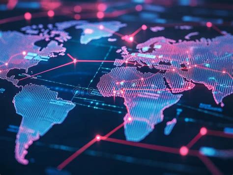 Digital Map Displaying Global Connections And Data Flow Across Continents Stock Illustration