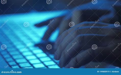 Man Typing On Laptop Blue Light Scene Stock Video Video Of Office Communication