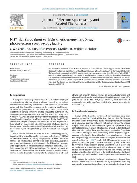Pdf Nist High Throughput Variable Kinetic Energy Hard X Ray