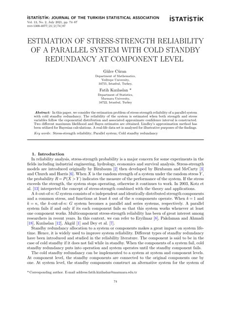 Pdf Estimation Of Stress Strength Reliability Of A Parallel System