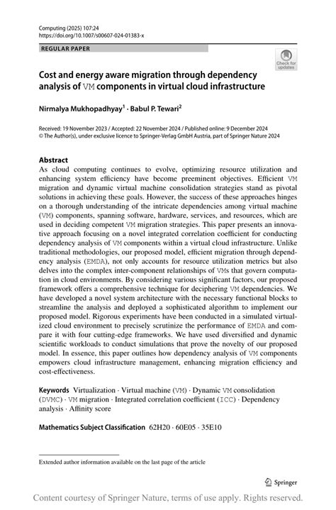 Cost And Energy Aware Migration Through Dependency Analysis Of Vm