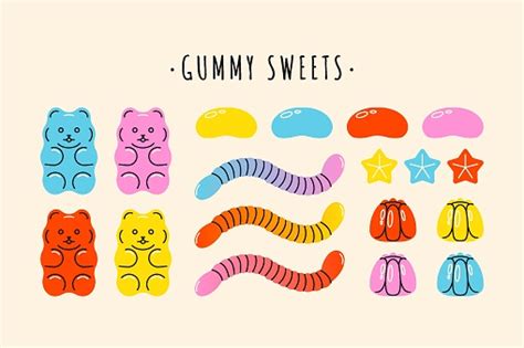 젤리 젤리 과자 만화 설탕 씹는 사탕 거미 곰 벌레 콩 별 다채로운 광택 어린이 디저트 다양한 모양 벡터 격리 세트 거미베어에 대한 스톡 벡터 아트 및 기타 이미지 Istock