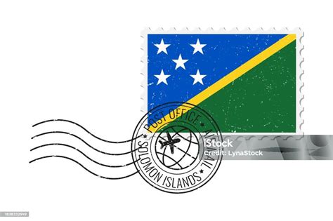 솔로몬 제도 그런 지 우표 빈티지 엽서 벡터 일러스트 레이 션 와 국기 와 솔로몬 제도 와 고립된 통하고 있는 백색 배경 복고풍 스타일 고무도장에 대한 스톡 벡터 아트 및