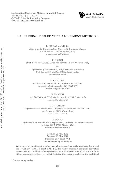 Pdf Basic Principles Of Virtual Element Methods