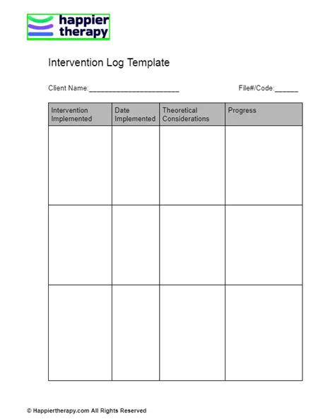 Intervention Log Template Happiertherapy