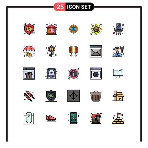 Group Of 25 Modern Filled Line Flat Colors Set For Furniture Css Gear Globe Css Cascading