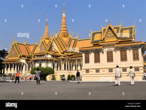 Side Of Phnom Penh Royal Palace Throne Hall Architecture And Visitors