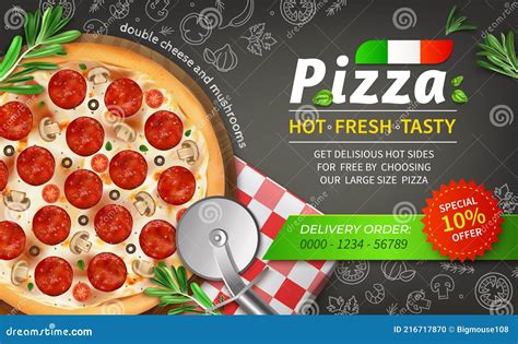 Realistic Detailed 3d Pizza Ads Banner Concept Poster Card Vector Stock Vector Illustration