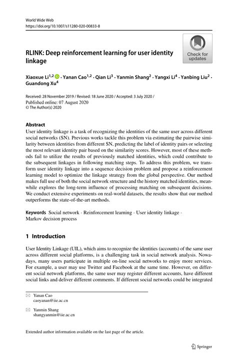 pdf rlink deep reinforcement learning for user identity linkage