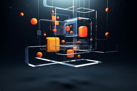 Abstract 3d Network Of Floating Cubes And Spheres In Digital Space Futuristic Technology With
