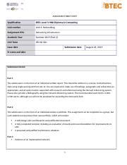 Unit 2 Assignment Brief Docx ASSIGNMENT BRIEF SHEET Qualification BTEC Level 5 HND Diploma