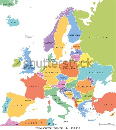 Ο πολιτικός χάρτης των ενιαίων κρατών της Ευρώπης Όλες οι χώρες σε διαφορετικά χρώματα με