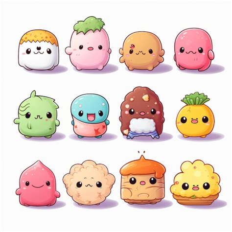 Premium Photo Cuteness Overload Delightful Collection Of Small Squishy Kawaii Characters With