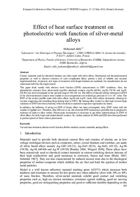 Pdf Effect Of Heat Surface Treatment On Photoelectric Work Function