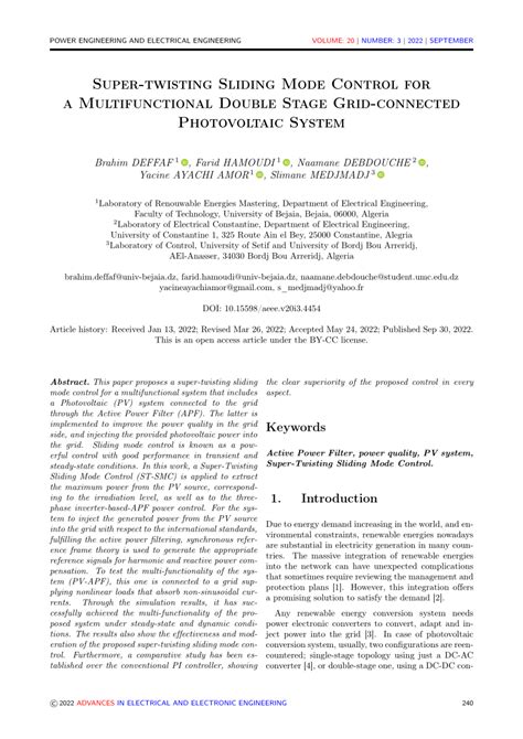 PDF Super Twisting Sliding Mode Control For A Multifunctional Double Stage Grid Connected
