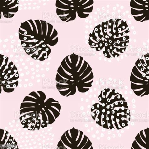 팜 지 손으로 유행 원활한 패턴을 그려 요소 Monstera 잎 배경입니다 직물 섬유 벡터 일러스트 레이 션에 대 한 좋은 0명에 대한 스톡 벡터 아트 및 기타 이미지