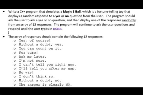 Solved Write A C Program That Simulates A Magic 8 Ball