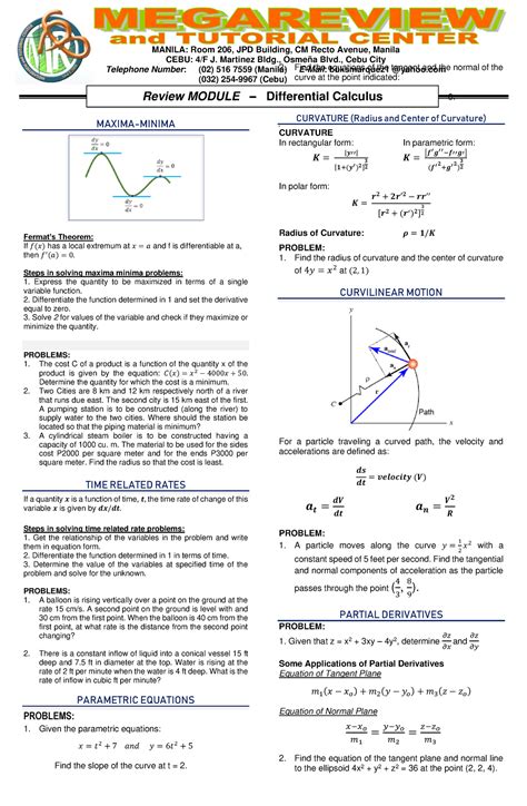 Review Module Differential Calculus Part MANILA Room JPD Building CM Recto