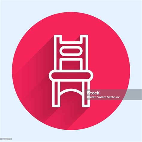흰색 선 의자 아이콘은 긴 그림자 배경으로 분리되어 있습니다 빨간색 원 버튼입니다 벡터 가구에 대한 스톡 벡터 아트 및 기타 이미지 가구 고풍스런 골동품 Istock