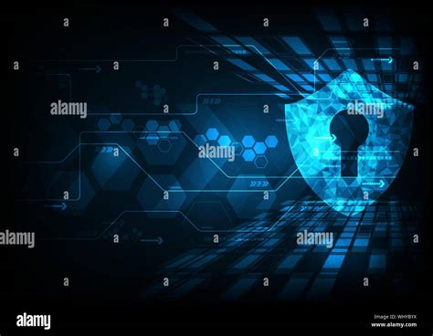 Cyber Security Concept Shield With Keyhole Icon On Digital Data Background Illustrates Cyber