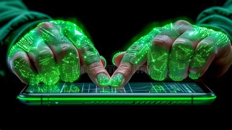 Futuristic Touch Interaction With Green Digital Interface Stock Illustration Illustration Of
